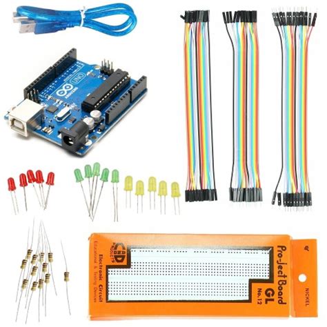 Basic Starter Kit Arduino UNO Pts Breadboard Jumper Wire Red Green Yellow Led S