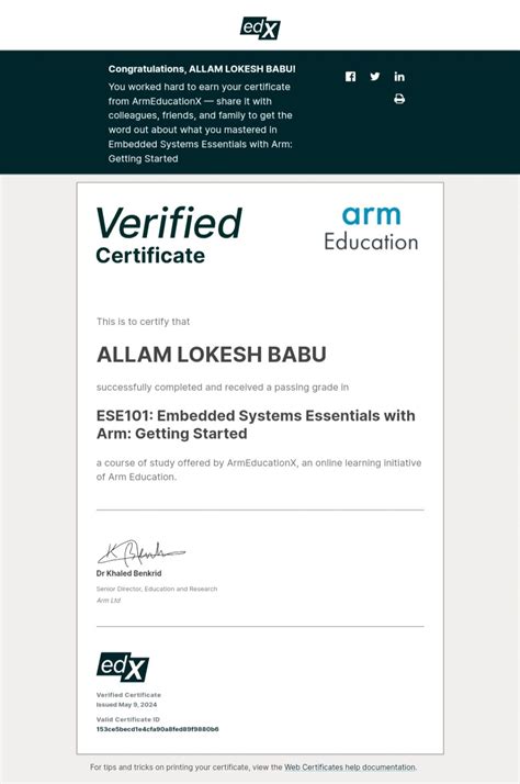 Allam Lokesh Babu On Linkedin Edx Embeddedsystems Armeducation