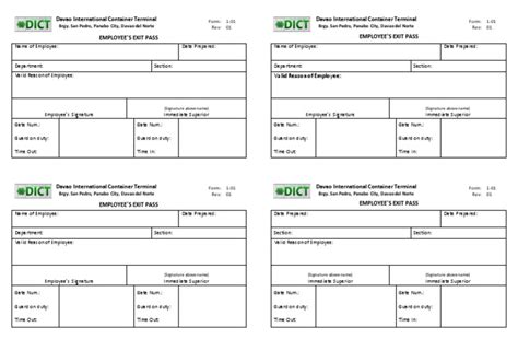 Employees Exit Pass Form Pdf