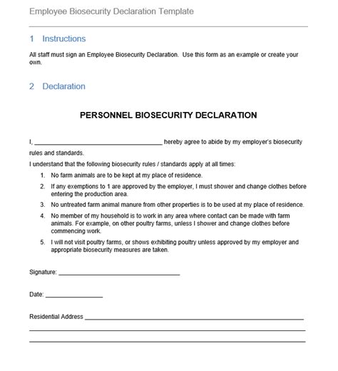 Template For Employee Biosecurity Declaration Grcready