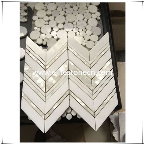 Es J26 Chinese Backsplash Tile White Thassos And Shell Chevron Mosaic Herringbone Mosaic Tile