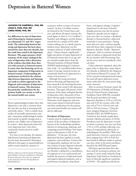 Pdf Depression In Battered Women