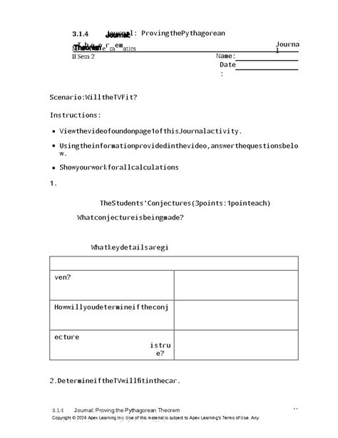 314 Journal Proving The Pythagorean Theorem 31 Journal Proving
