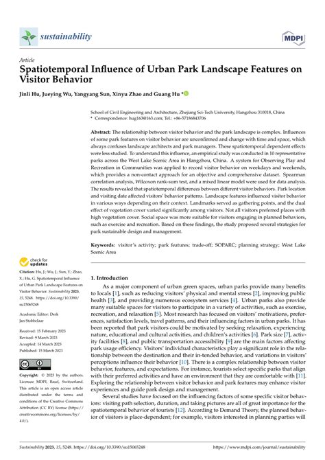 Pdf Spatiotemporal Influence Of Urban Park Landscape Features On Visitor Behavior
