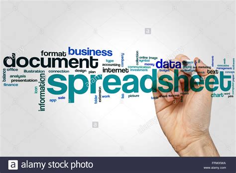 Spreadsheet Word Cloud Concept With Document Data Related Tags Stock In Cloud Spreadsheet — Db