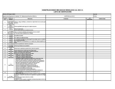 Lista De Verificación De Mantenimiento Construcciones Mecanicas P21