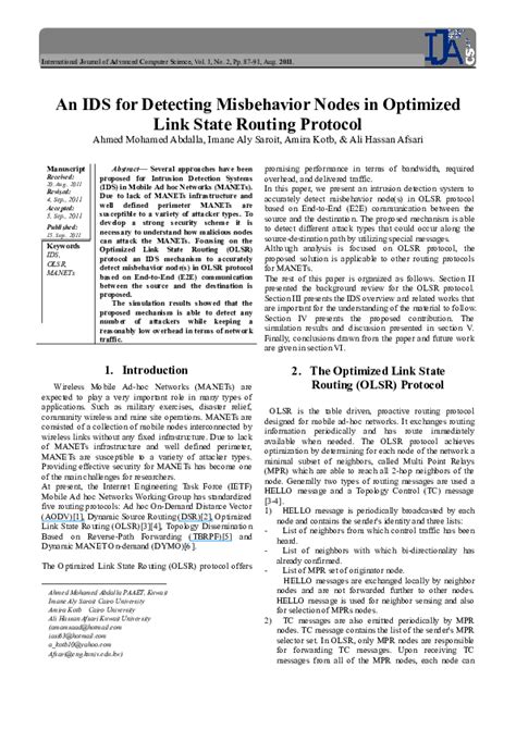 pdf an ids for detecting misbehavior nodes in optimized link state