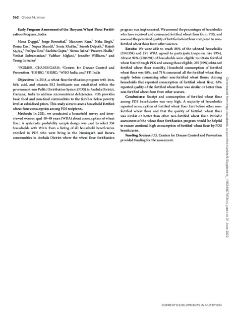 Pdf Early Program Assessment Of The Haryana Wheat Flour Fortification