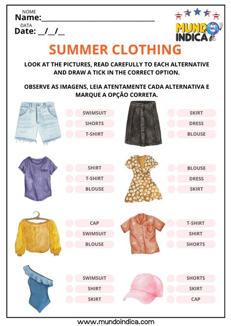 7 Atividades De Inglês Sobre Roupas Para Imprimir