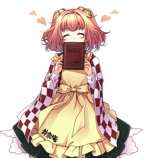 Safebooru 1girl Apron Bell Blush Book Character Name Checkered
