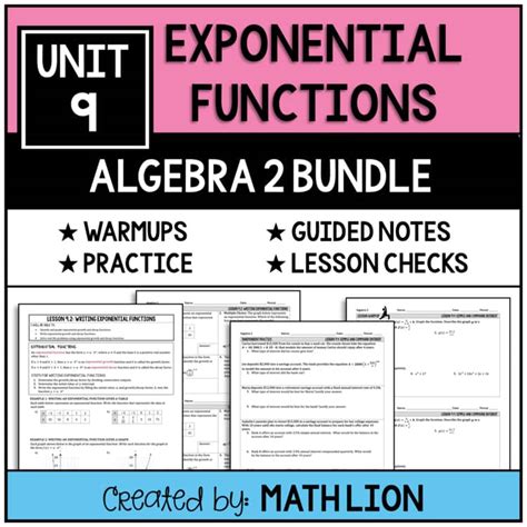 Exponential Functions Algebra 2 Curriculum Unit 9 Unit Bundle By Math Lion