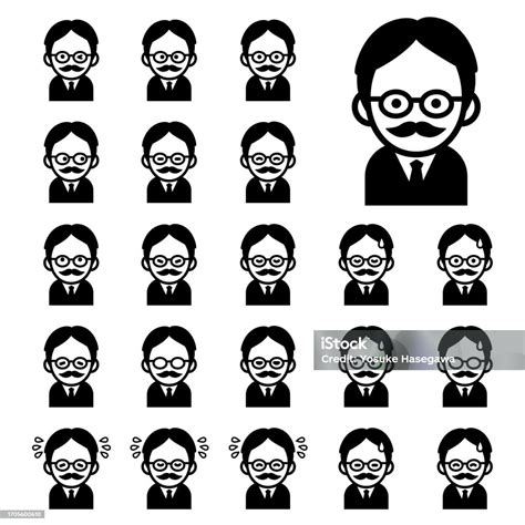 Beard Glasses Suit Uncle Icon Set Vector Illustration Stock