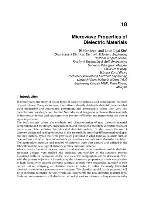 Pdf Microwave Properties Of Dielectric Materials