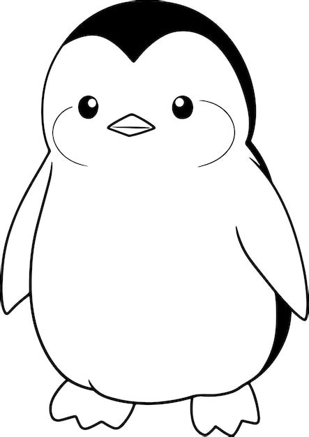 펭귄 벡터 일러스트 레이 션 흑백 색칠 공부 또는 어린이 위한 페이지 프리미엄 벡터