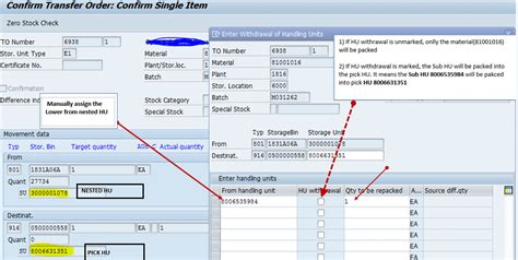 picking nested handling unit through pick handling unit