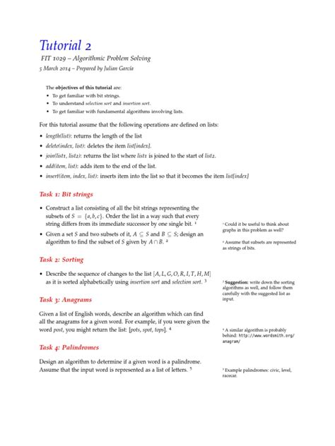 Tutorial 2 Fit 1029 Algorithmic Problem Solving Pdf