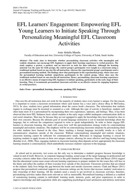 Pdf Efl Learners Engagement Empowering Efl Young Learners To Initiate Speaking Through