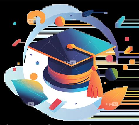 毕业 彩色异想天开的毕业帽插图与圆圈免抠素材模板下载 图巨人