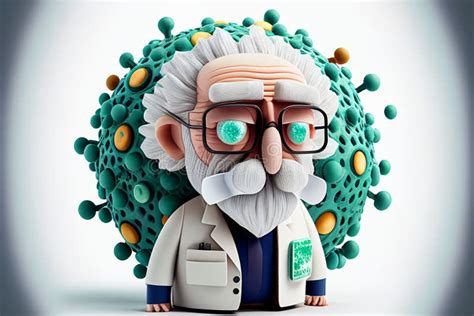Ai Generated Illustration Of A Scientist Doctor Standing In Front Of A Virus Or A Germ Model