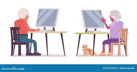 Old Man Woman Elderly Person Using A Personal Computer Stock Vector Illustration Of Lifestyle