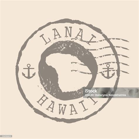 우표 우편 라나이 섬 지도 실루엣 고무 씰 디자인 복고풍 여행 당신의 디자인을 위한 하와이 그런지의 물개 지도 베란다 주당순이익10 0명에 대한 스톡 벡터 아트 및 기타