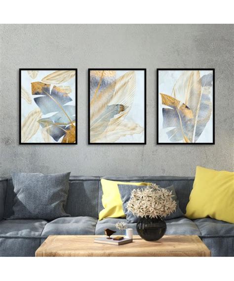 Палмови листа триптих картини Картина декорация за стена картина в рамка за кухня или