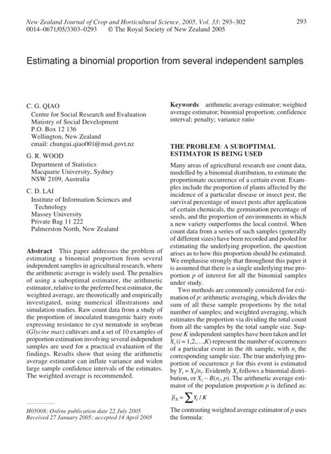Pdf Estimating A Binomial Proportion From Several Independent Samples