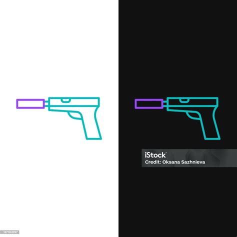 흰색과 검은 색 배경에 고립 된 소음기 아이콘라인 권총 이나 총 다채로운 개요 개념 벡터 개성 개념에 대한 스톡 벡터 아트 및