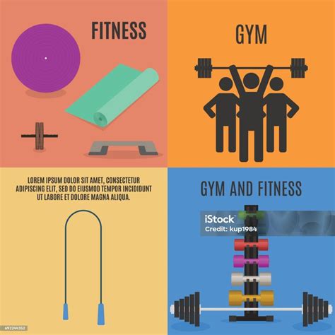 체육관 및 피트 니스 벡터 일러스트 레이 션에 대 한 평면 디자인 요소입니다 Sport Set에 대한 스톡 벡터 아트 및 기타