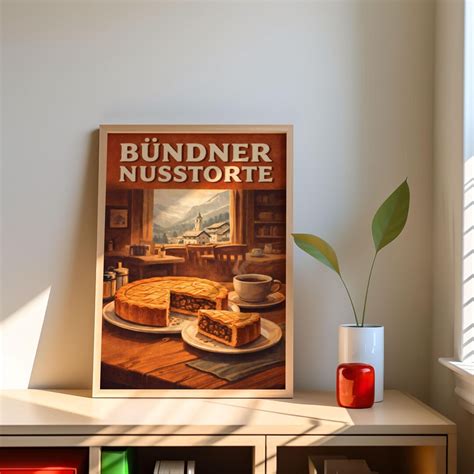 Bündner Nusstorte Poster Vintage Switzerland Kitchen Wall Art Alpine