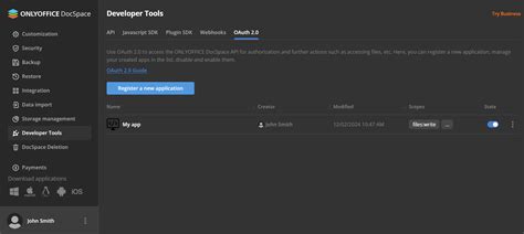 Editing Oauth App Onlyoffice