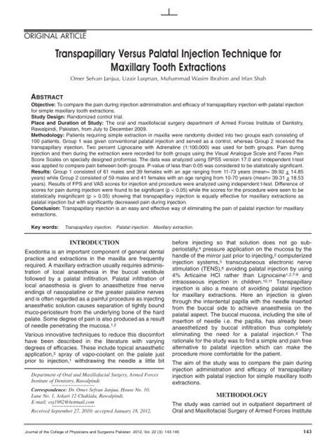 Transpapillary Versus Palatal Injection Technique For Maxillary