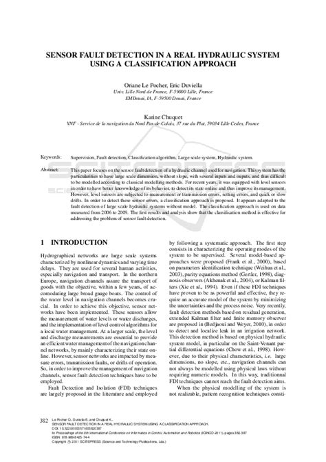 Pdf Sensor Fault Detection In A Real Hydraulic System Using A Classification Approach Eric