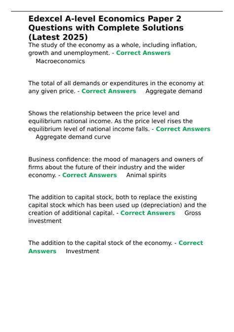 Edexcel A Level Economics Paper 2 Questions With Complete Solutions Latest 2025 Edexcel A