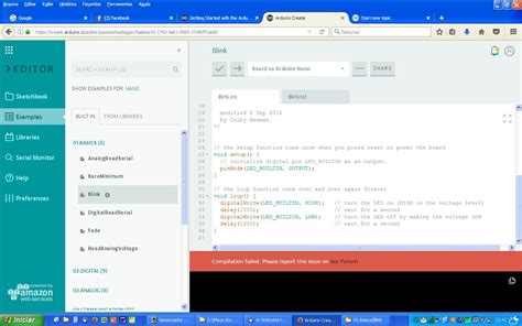 Solved Compilation Failed On Very First Web Editor Try Cloud Editor Arduino Forum