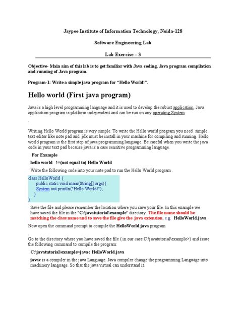 Java Lab Exercises Hello World Number Comparison Loops And Star Triangle Pdf Java