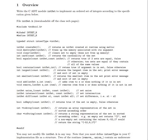 1 Overview Write The C Adt Module Intset To Implement