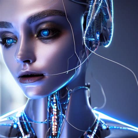 Closeup Portrait Of A Beautiful Robot Girl A Plastic Head Rob