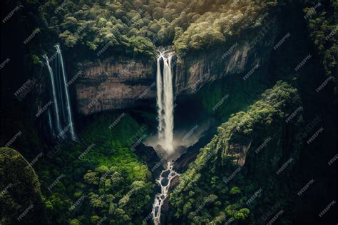 beau paysage de forêt tropicale avec cascade generative ai photo premium