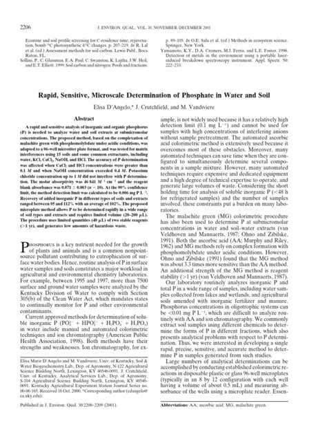 Rapid Sensitive Microscale Determination Of Phosphate In Water And