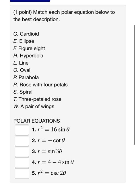 Solved Point Match Each Polar Equation Below To The Best Chegg Com