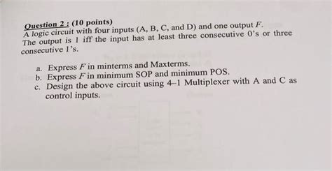 question 2 10 points a logic circuit with four