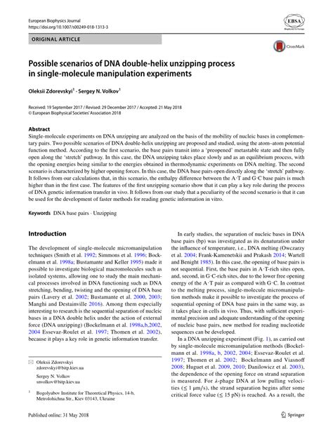 Pdf Possible Scenarios Of Dna Double Helix Unzipping Process In Single Molecule Manipulation