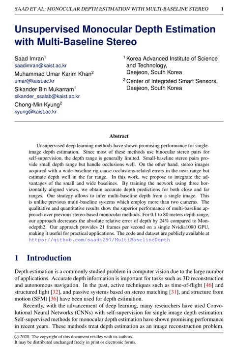 pdf unsupervised monocular depth estimation with multi baseline stereo