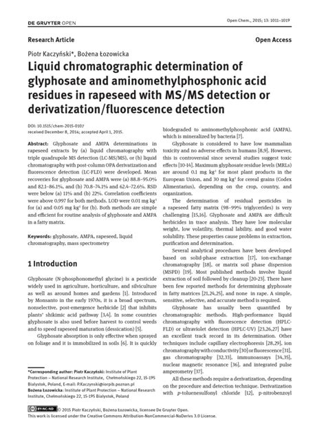 Liquid Chromatographic Determination Of Glyphosate Pdf High
