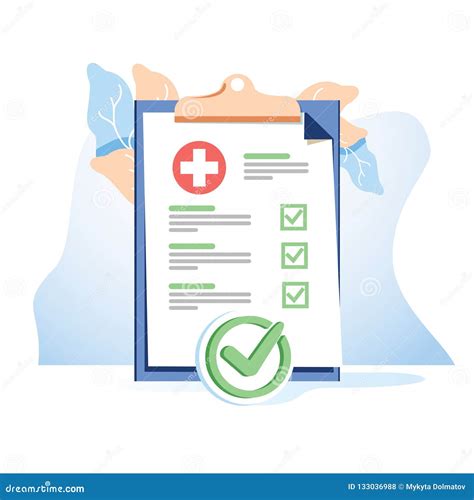 Medical Form List With Results Data And Approved Check Mark Vector Flat Cartoon Clinical