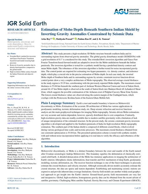 estimation of moho depth beneath southern indian shield by inverting