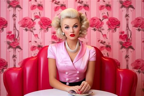 Premium Ai Image Cute Doll Blonde Girl At A Table In A Restaurant