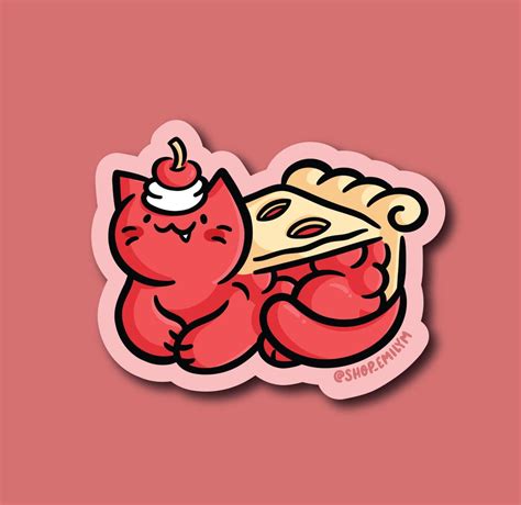 Cherry Pie Cat Sticker Weatherproof Vinyl Sticker Kawaii Food Cute Cherry Sticker Slice