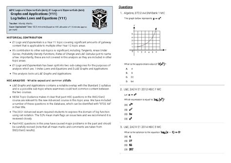 Yr 11 Logs And Exps Revision From Smarter Maths Adv Logs And Exponentials Adv E1 Logs And
